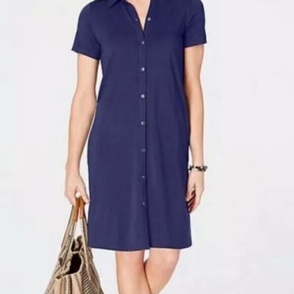 J. Jill | Dresses | J Jill Bluebutton Front Shirt Dress Women ...